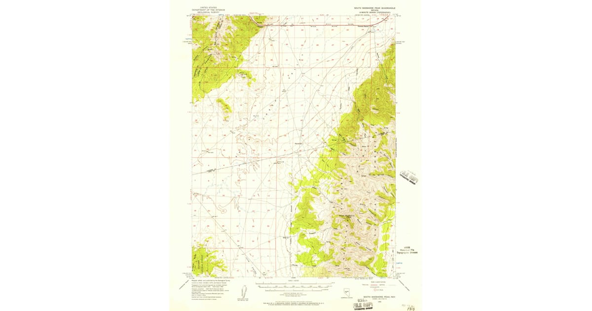1956 Map of South Shoshone Peak, Lander County, NV — High-Res | Pastmaps