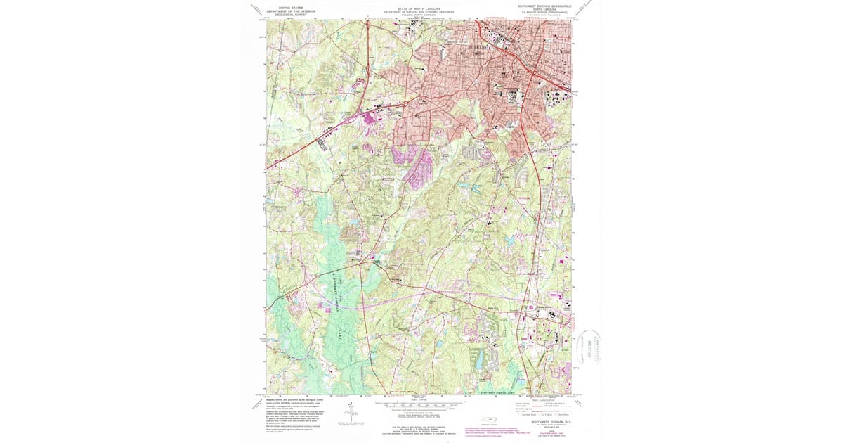 1973 Map of Southwest Durham, Durham County, NC — High-Res, 1987 Print ...