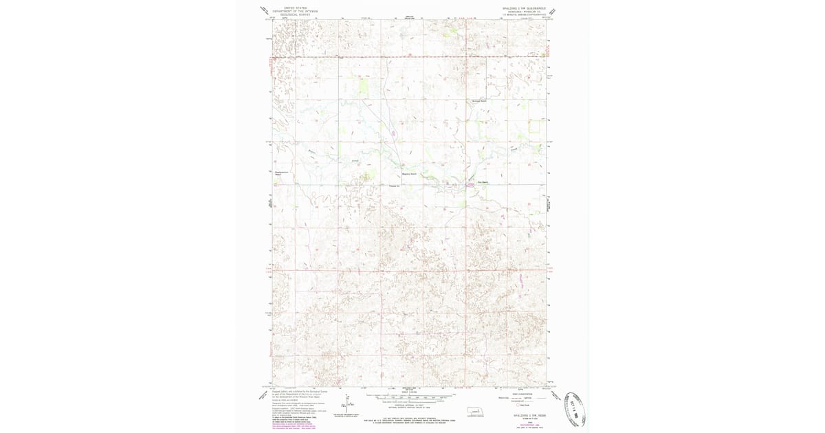 1960 Map of Spalding 2 NW, Wheeler County, NE — High-Res, 1985 Print ...