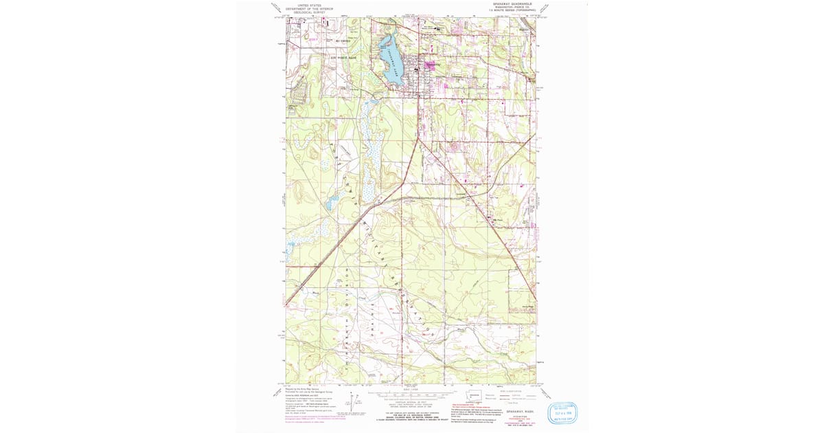 1959 Map of Spanaway, WA — High-Res, 1991 Print | Pastmaps