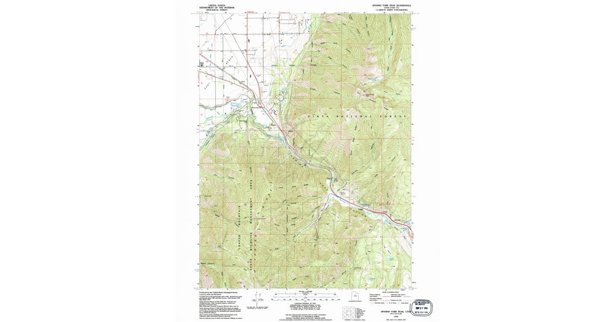 1994 Map of Spanish Fork Peak, Utah County, UT — High-Res | Pastmaps
