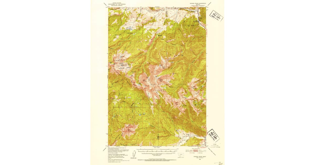 1950 Map of Spanish Peaks, Madison County, MT — High-Res | Pastmaps