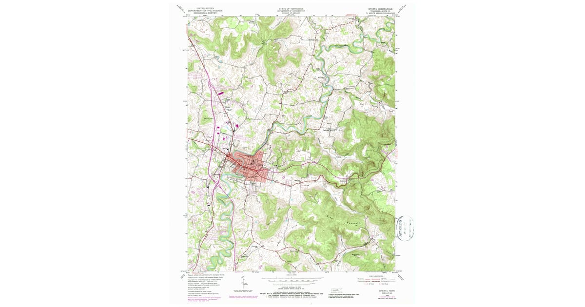 1954 Map of Sparta, TN — High-Res, 1980 Print | Pastmaps