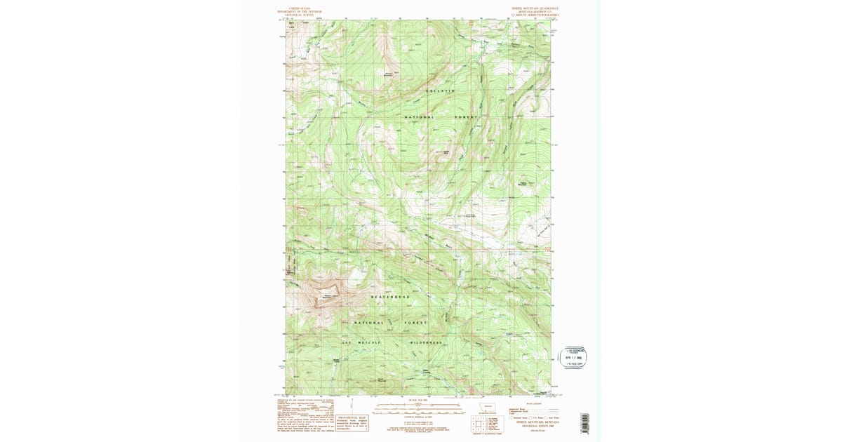 1988 Map of Sphinx Mountain, Madison County, MT — High-Res, 1989 Print ...