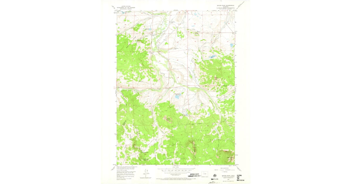 1956 Map of Spicer Peak, Jackson County, CO — High-Res, 1973 Print ...