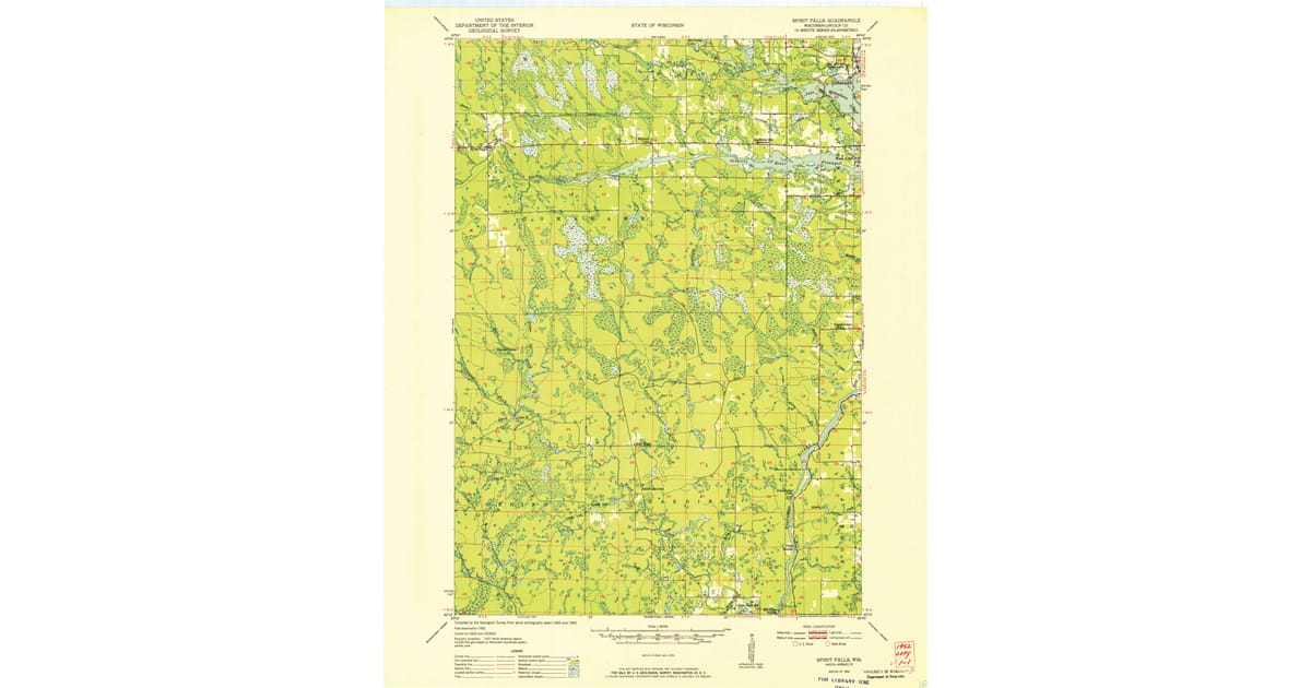 1952 Map of Spirit Falls, Lincoln County, WI — High-Res | Pastmaps