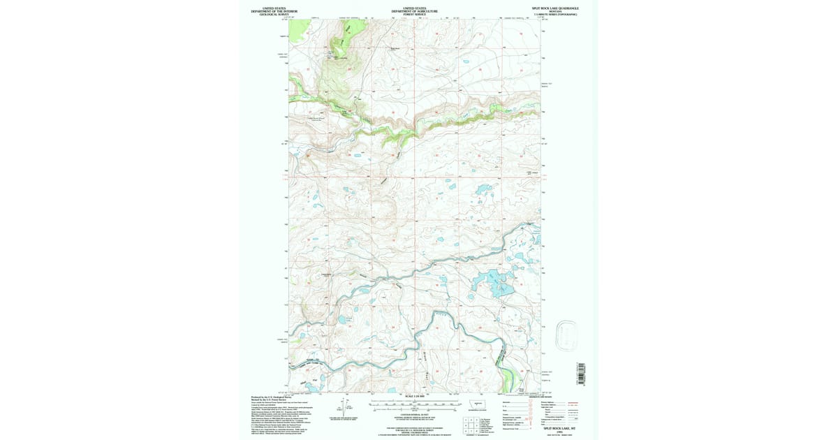 1995 Map of Split Rock Lake, Teton County, MT — High-Res | Pastmaps