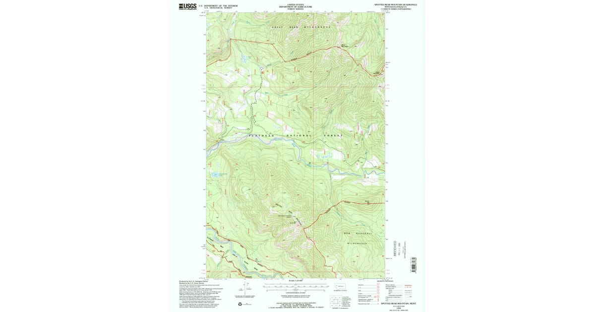 1994 Map of Spotted Bear Mountain, Flathead County, MT — High-Res ...
