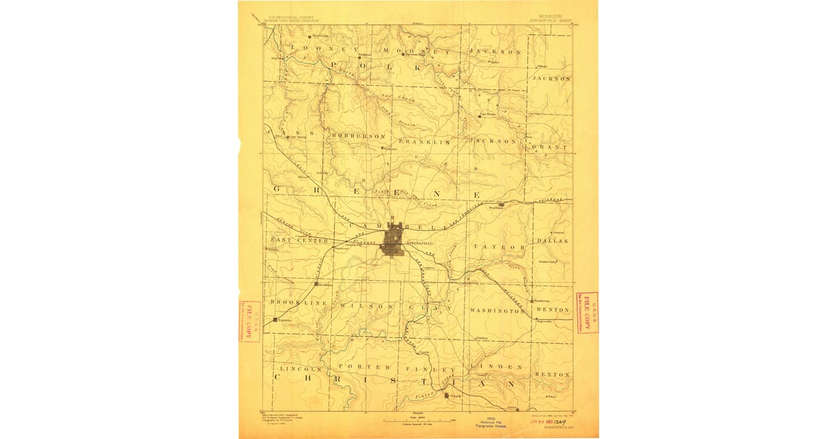 1886 Map of Springfield, MO — High-Res, 1912 Print | Pastmaps
