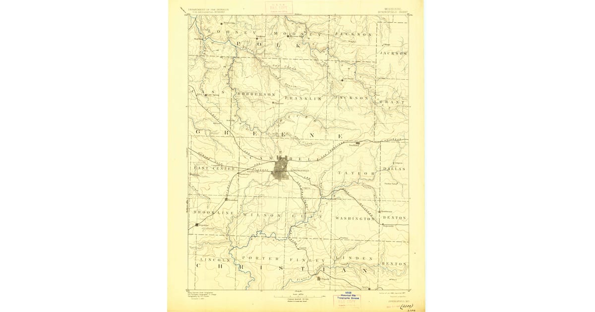 1886 Map of Springfield, MO — High-Res, 1927 Print | Pastmaps