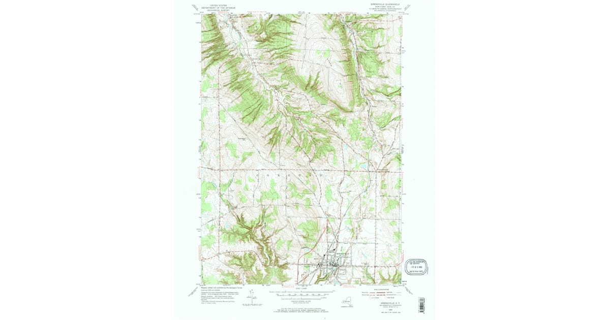 1954 Map of Springville, NY — High-Res, 1967 Print | Pastmaps