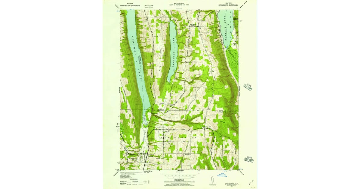1942 Map of Springwater, Ontario County, NY — High-Res, 1957 Print ...