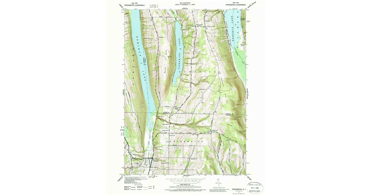 1942 Map of Springwater, Ontario County, NY — High-Res, 1988 Print ...