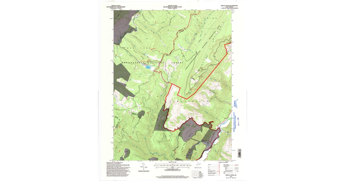 1995 Map of Spruce Knob, Pendleton County, WV — High-Res | Pastmaps