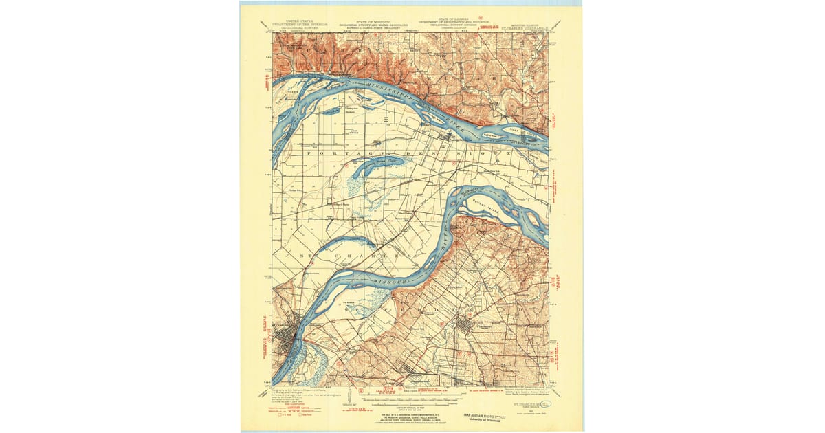 1927 Map of St. Charles, MO — High-Res, 1955 Print #2 | Pastmaps