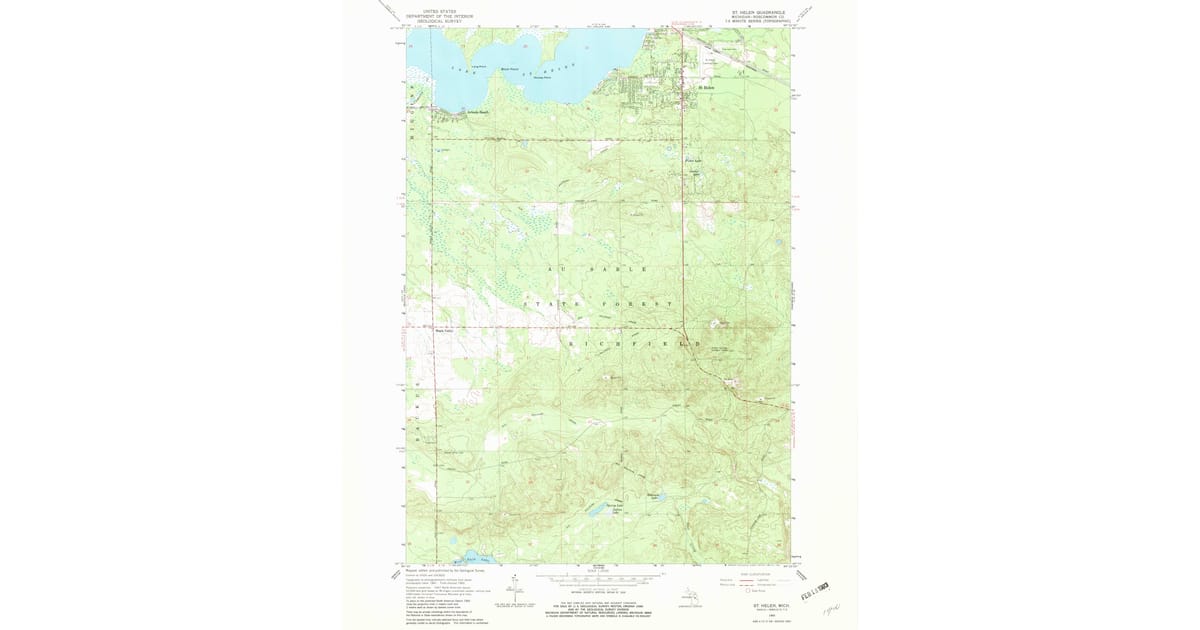 1965 Map of St. Helen, MI — High-Res, 1982 Print | Pastmaps