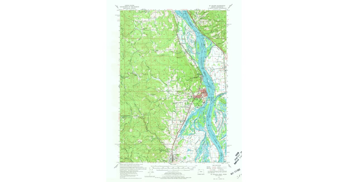 1954 Map of St Helens, Columbia County, OR — High-Res, 1981 Print ...