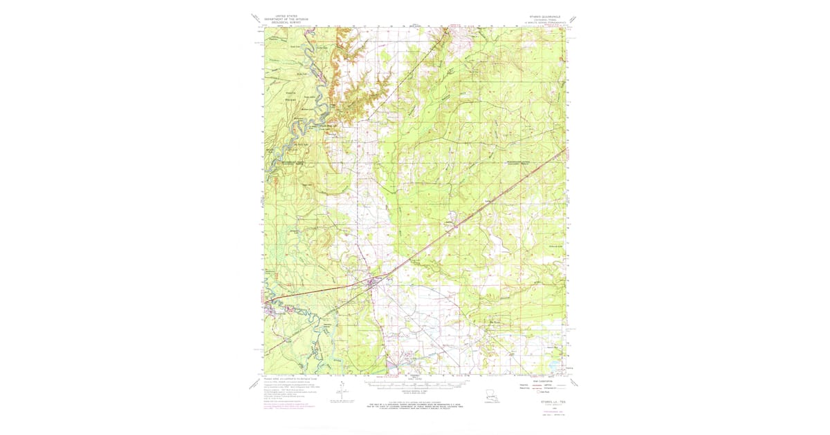 1959 Map of Starks, LA — High-Res, 1968 Print | Pastmaps