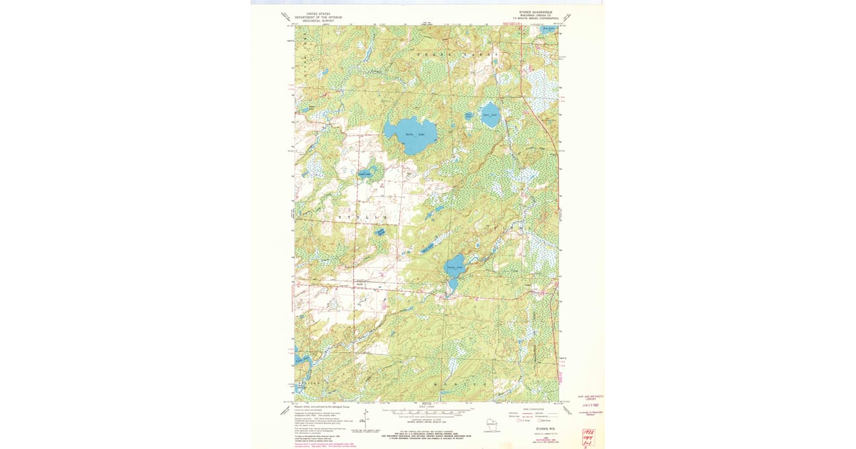 1965 Map of Starks, Oneida County, WI — High-Res, 1982 Print | Pastmaps