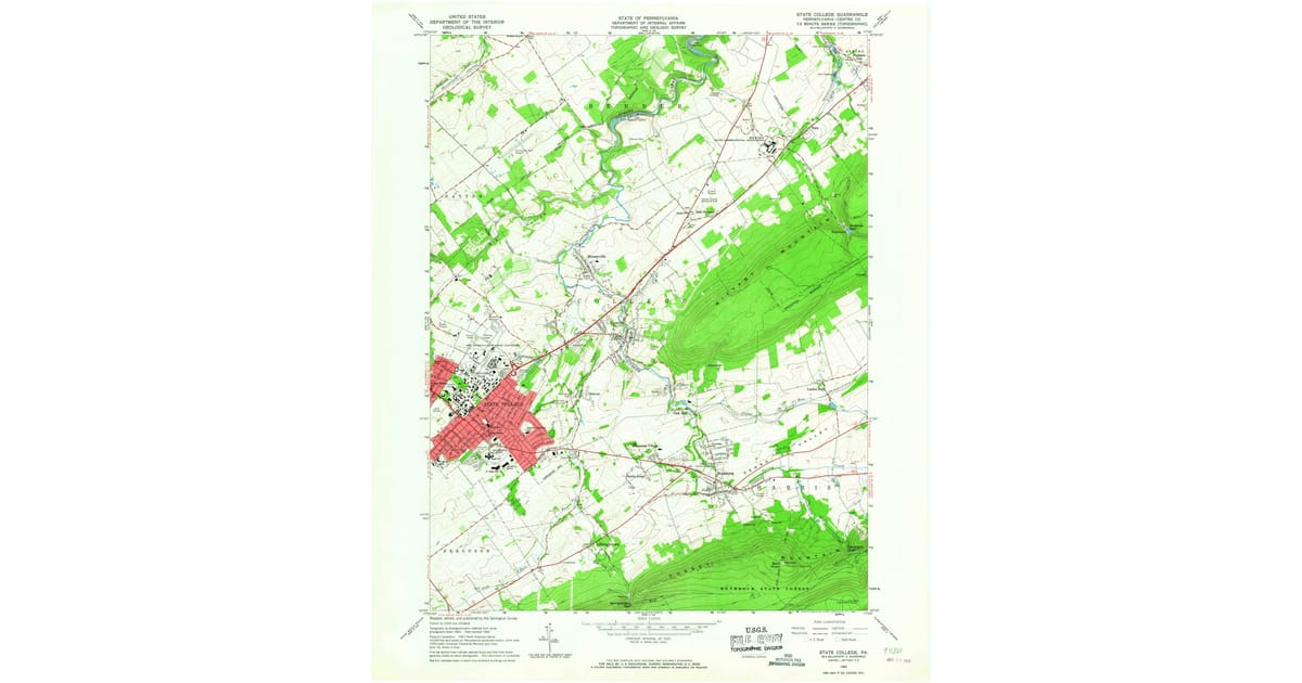1962 Map of State College, PA — High-Res, 1968 Print | Pastmaps
