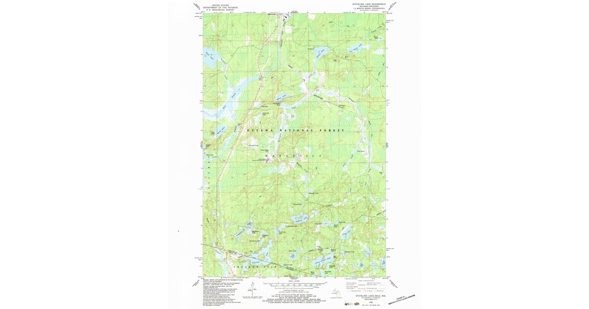 1982 Map of Stateline Lake, Gogebic County, MI — High-Res | Pastmaps