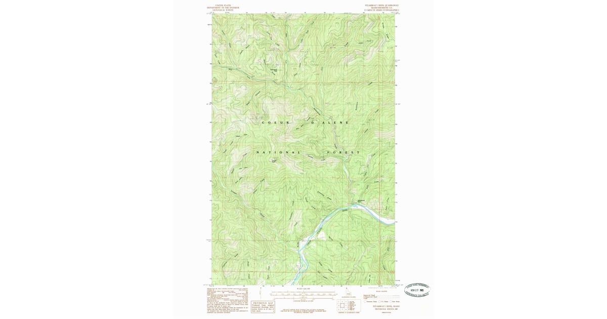1985 Map of Steamboat Creek, Shoshone County, ID — High-Res | Pastmaps