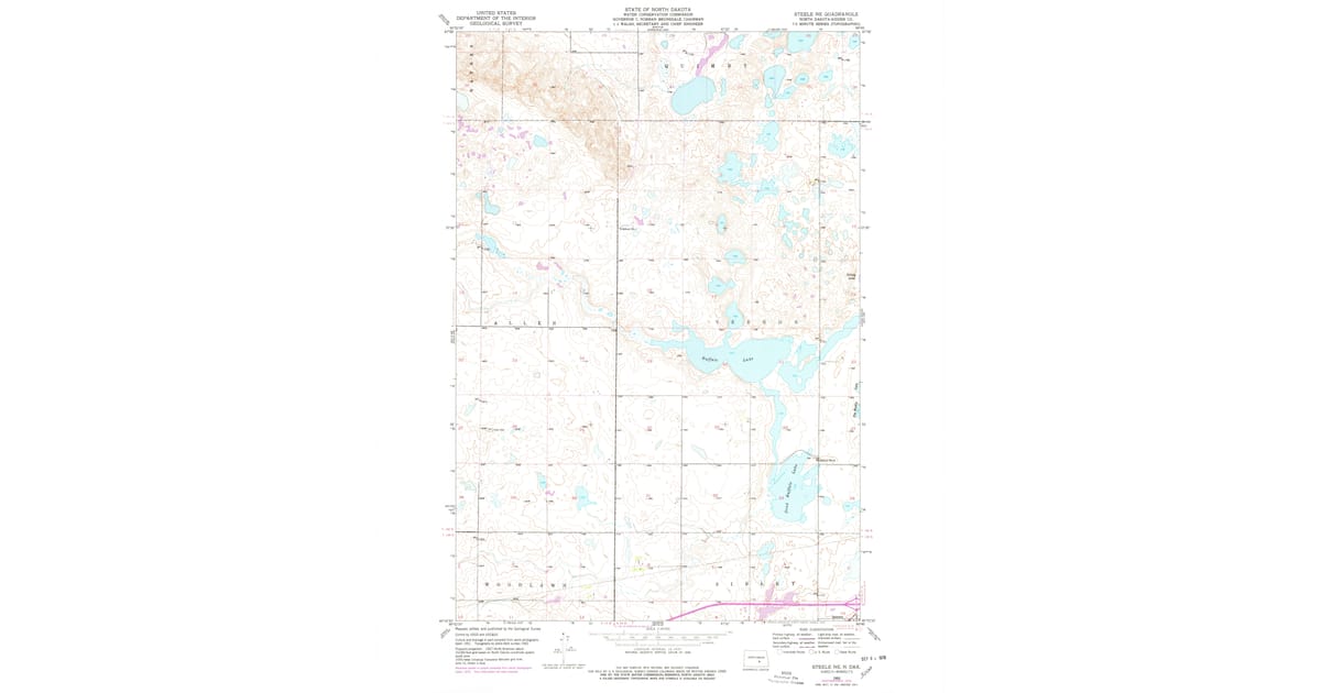 1952 Map of Steele NE, Kidder County, ND — High-Res, 1978 Print | Pastmaps