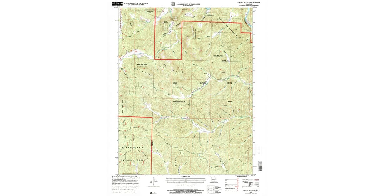 1997 Map of Stegall Mountain, Carter County, MO — High-Res | Pastmaps