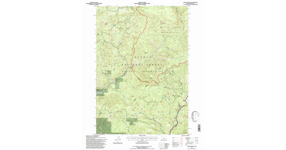 1992 Map of Steins Pillar, Crook County, OR — High-Res | Pastmaps