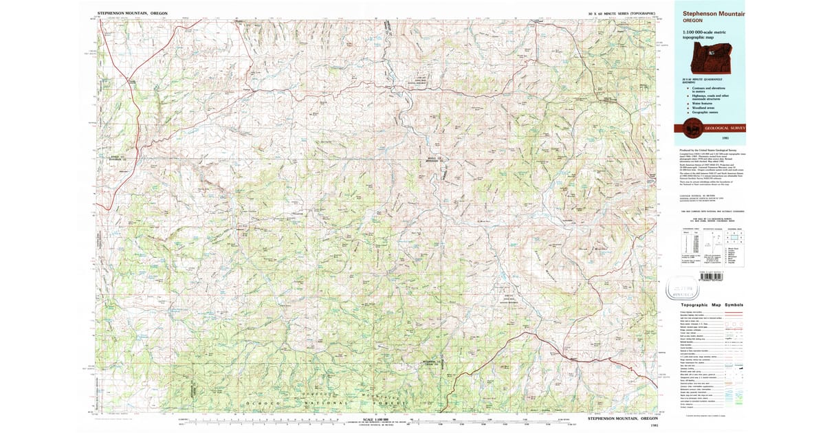 1981 Map of Stephenson Mountain, Wheeler County, OR — High-Res | Pastmaps