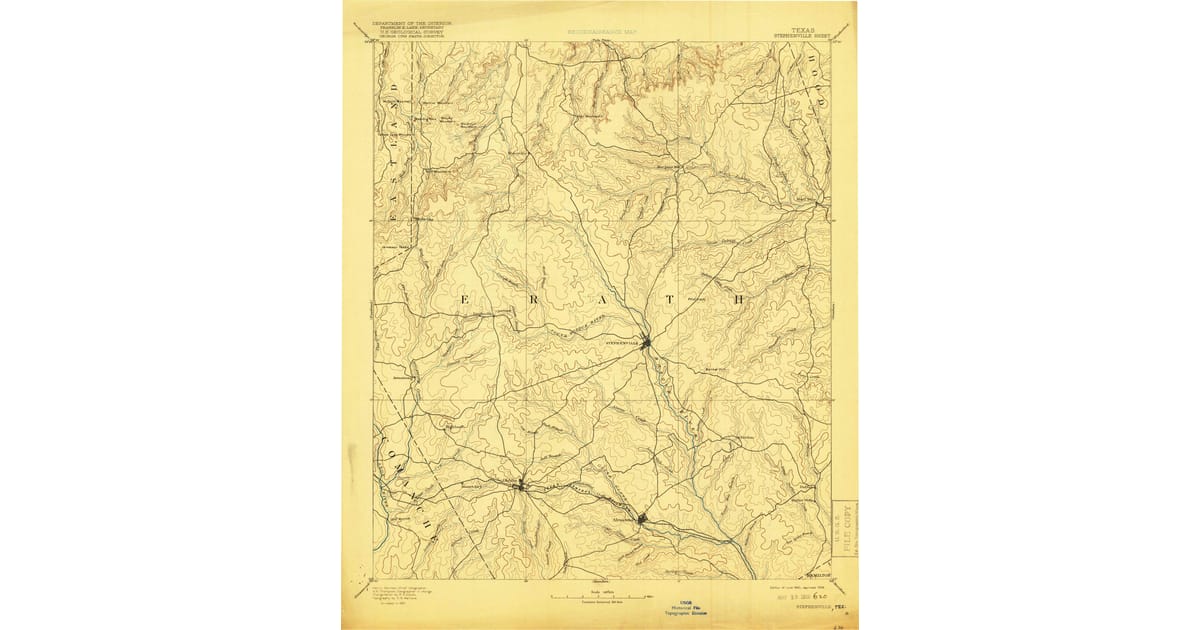 1890 Map of Stephenville, TX — High-Res, 1918 Print | Pastmaps