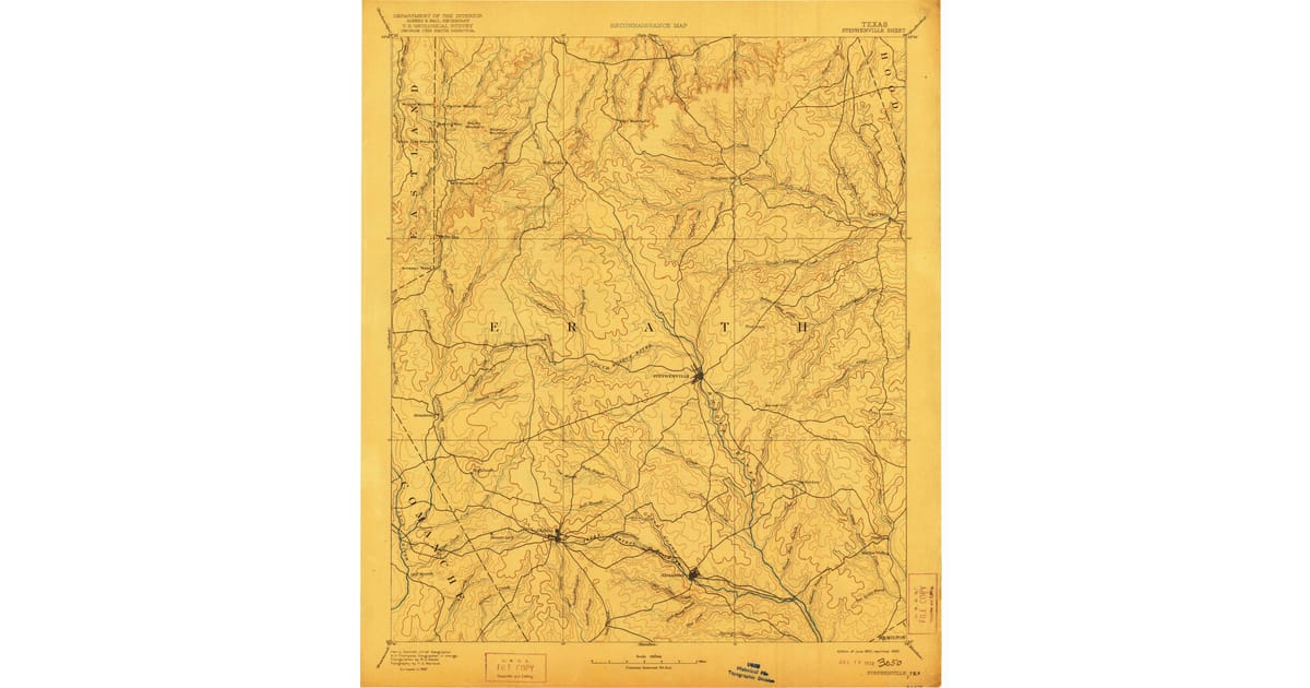 1890 Map of Stephenville, TX — High-Res, 1922 Print | Pastmaps
