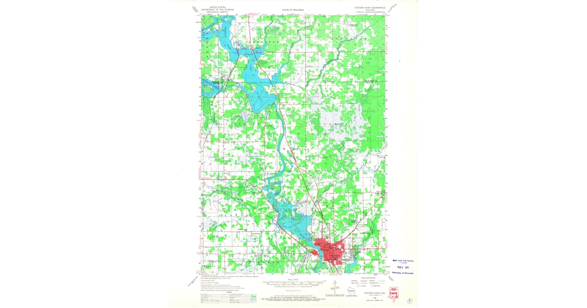 1956 Map of Stevens Point, WI — High-Res, 1968 Print | Pastmaps