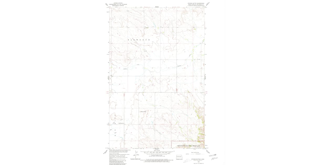 1958 Map of Stocke Butte, McKenzie County, ND — High-Res, 1981 Print ...