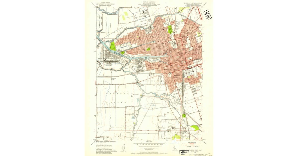 1952 Map of Stockton West, San Joaquin County, CA — High-Res, 1954 ...