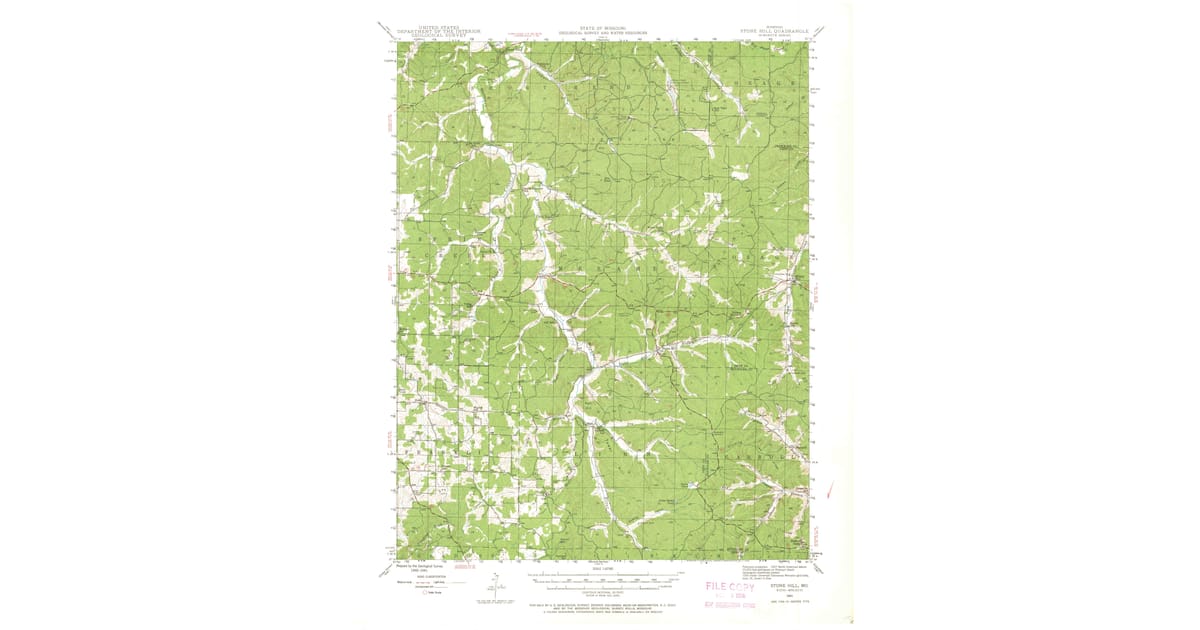 1941 Map of Stone Hill, Dent County, MO — High-Res, 1966 Print | Pastmaps