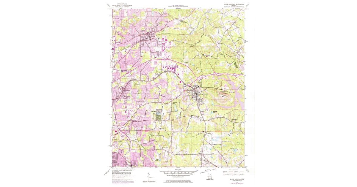 1956 Map of Stone Mountain, GA — High-Res, 1974 Print | Pastmaps