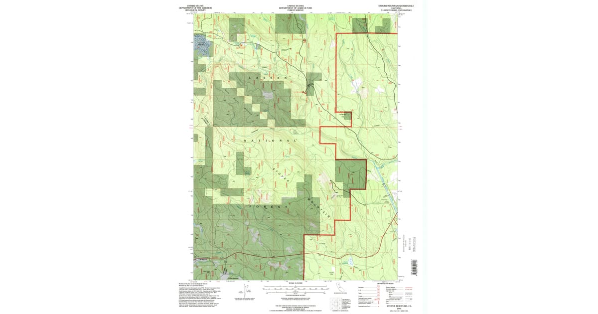 1995 Map of Stover Mountain, Plumas County, CA — High-Res | Pastmaps