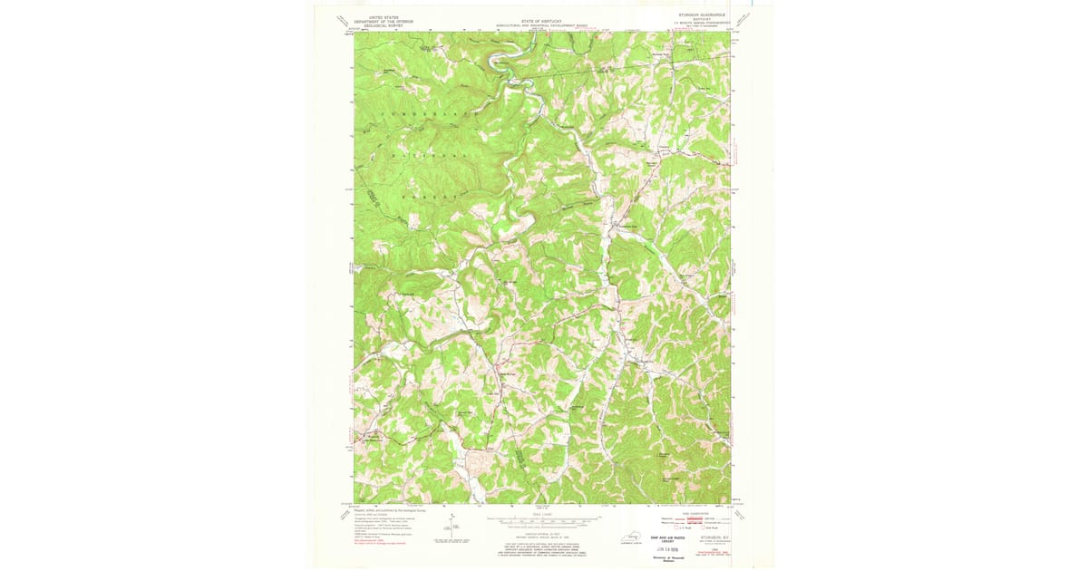 1953 Map of Sturgeon, Owsley County, KY — High-Res, 1978 Print | Pastmaps