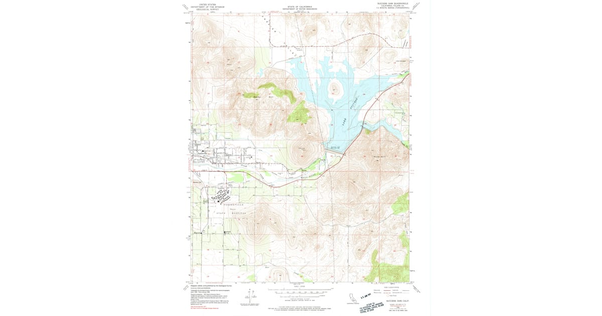 1956 Map of Success Dam, Tulare County, CA — High-Res, 1991 Print ...