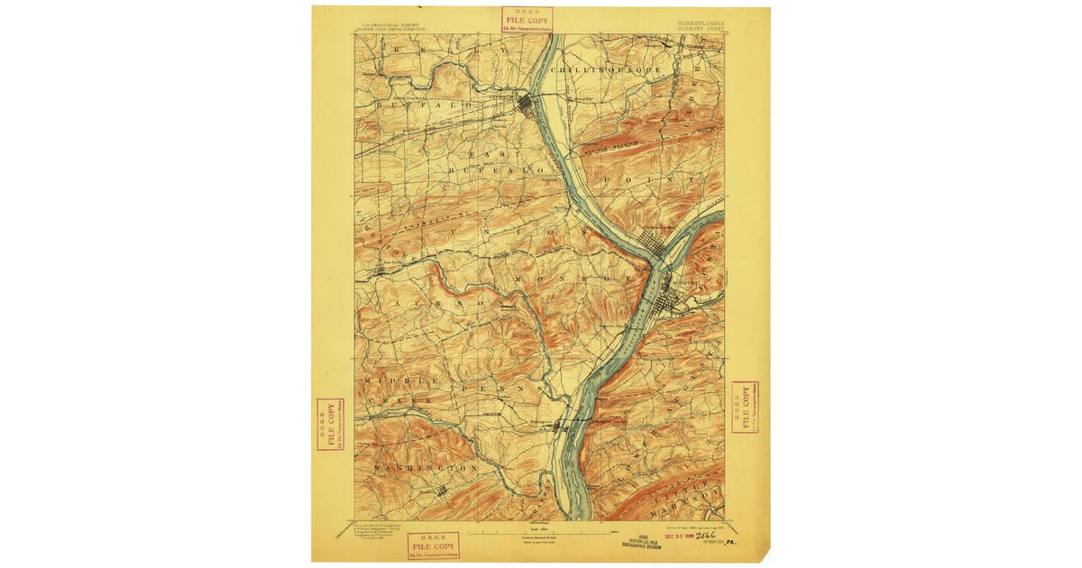 1893 Map of Sunbury, PA — High-Res, 1909 Print | Pastmaps