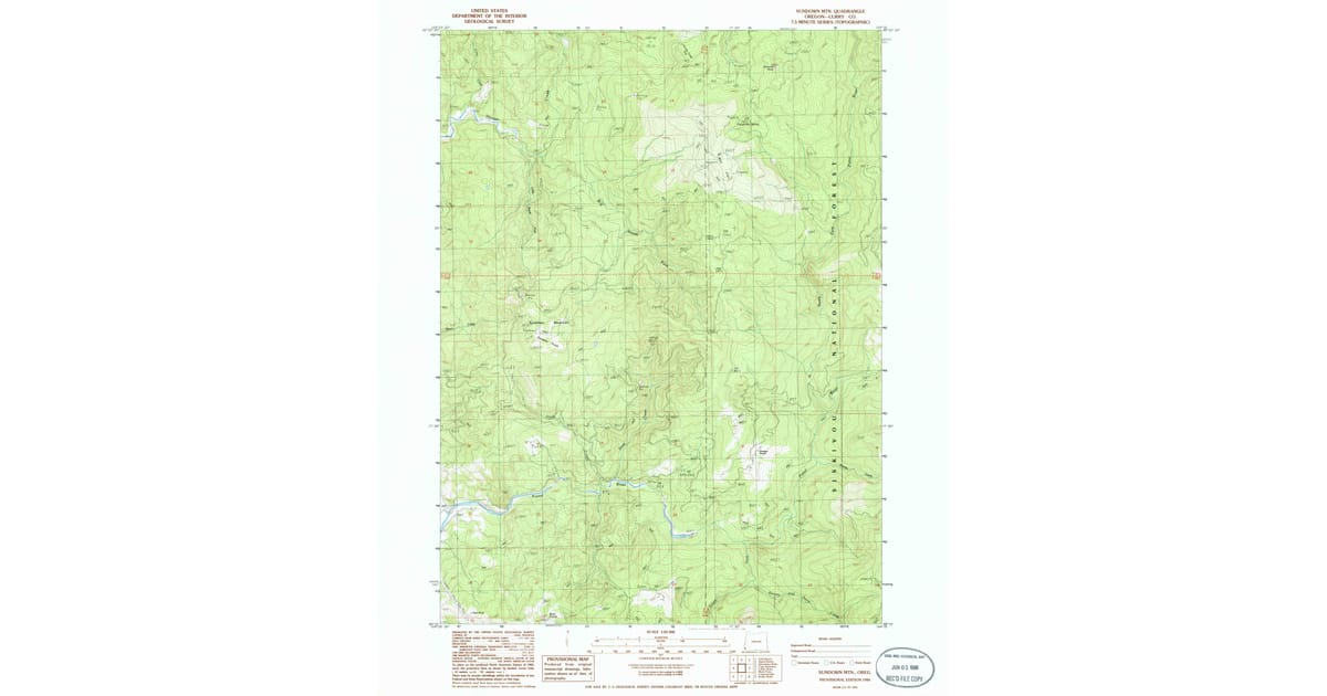1986 Map of Sundown Mtn, Curry County, OR — High-Res | Pastmaps