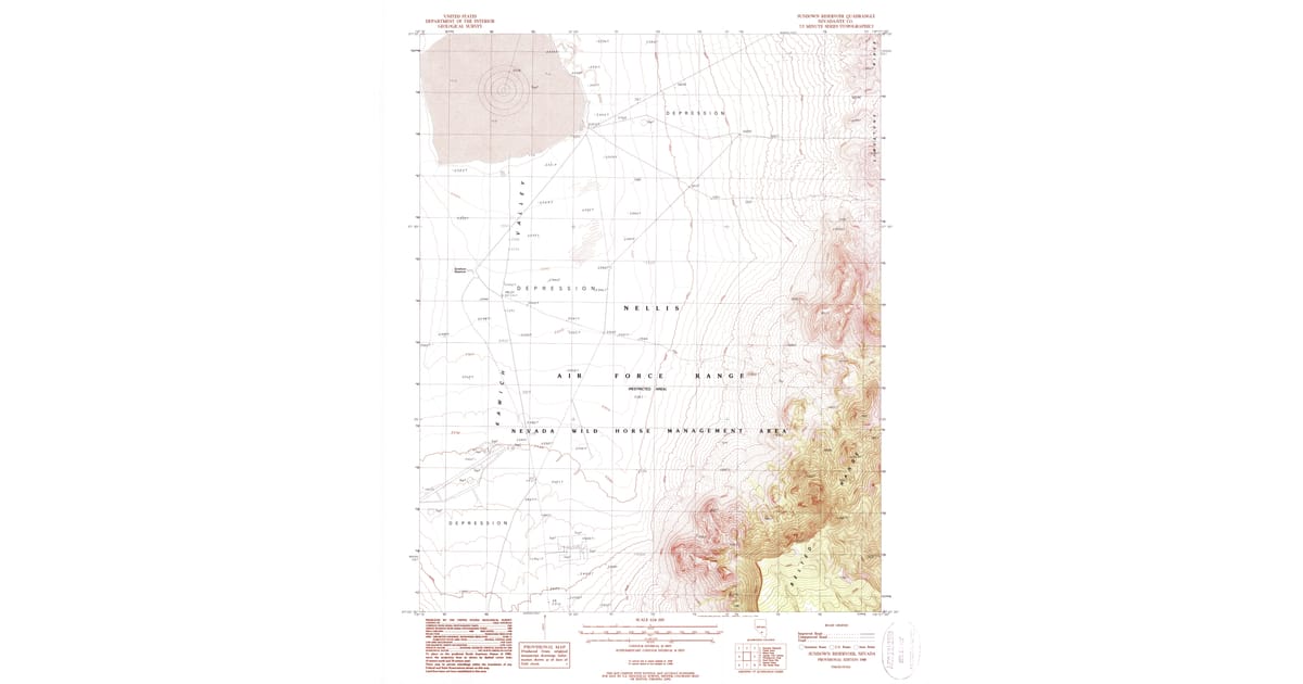1988 Map of Sundown Reservoir, Nye County, NV — High-Res | Pastmaps