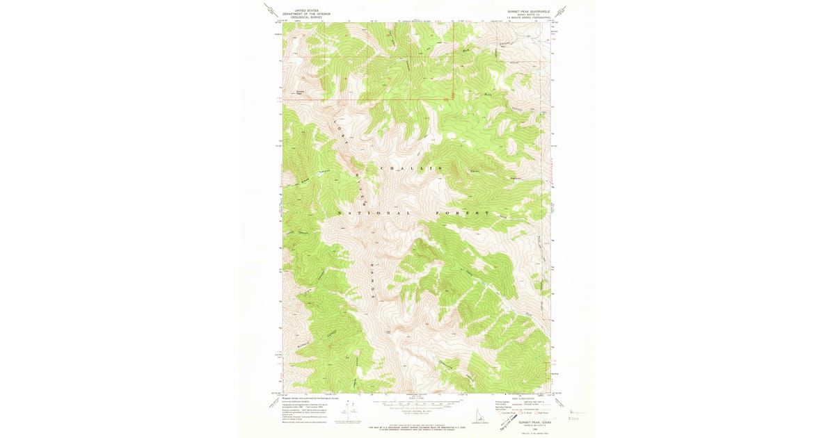 1969 Map of Sunset Peak, Butte County, ID — High-Res | Pastmaps