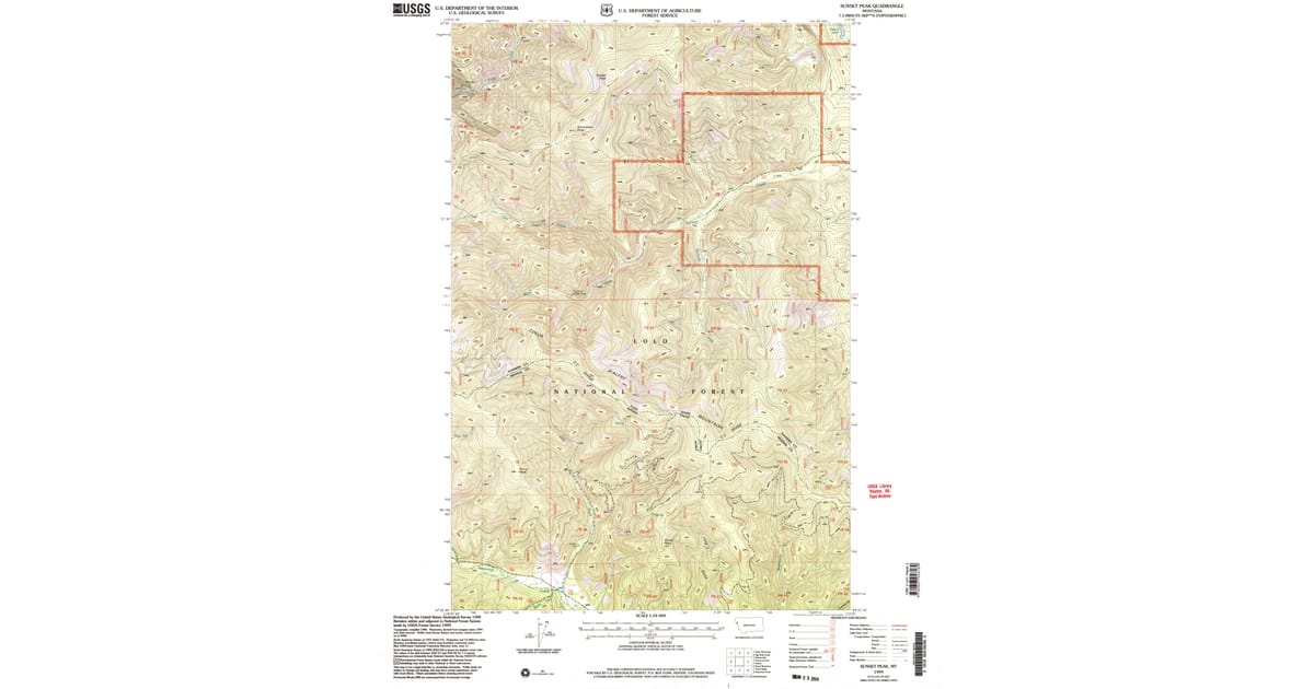 1999 Map of Sunset Peak, Sanders County, MT — High-Res | Pastmaps
