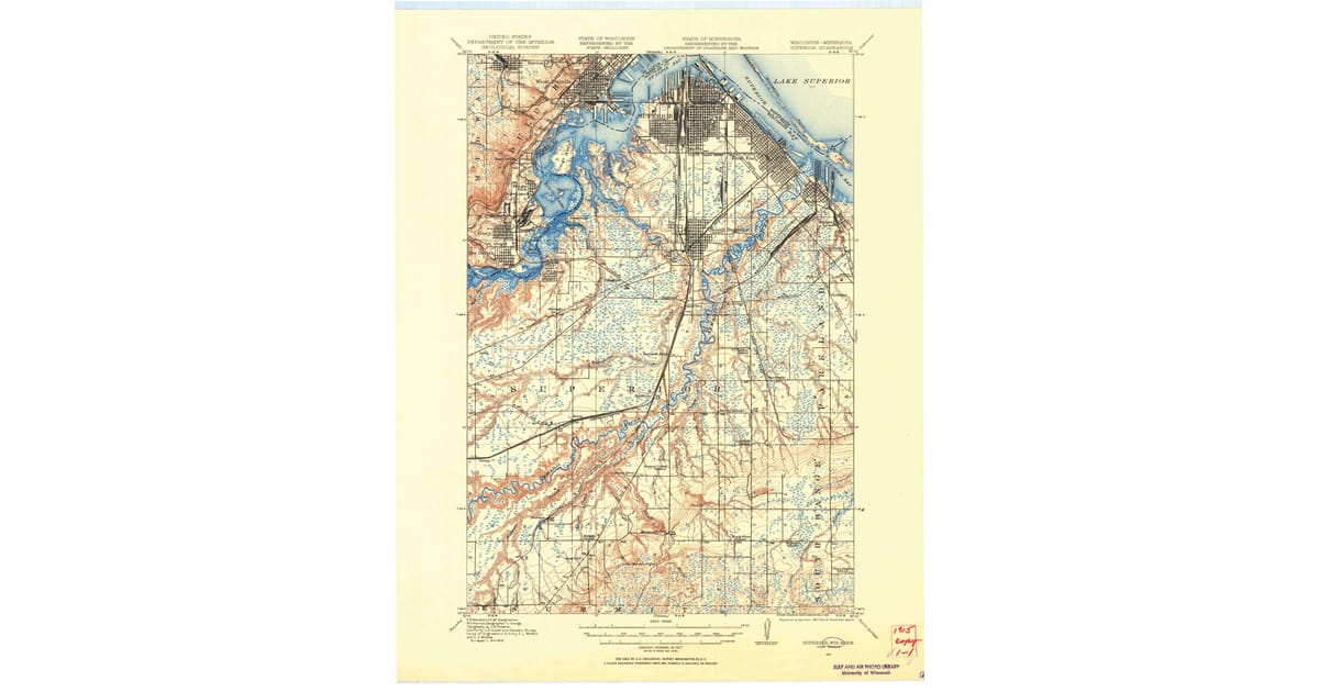 1915 Map of Superior, WI — High-Res, 1955 Print | Pastmaps