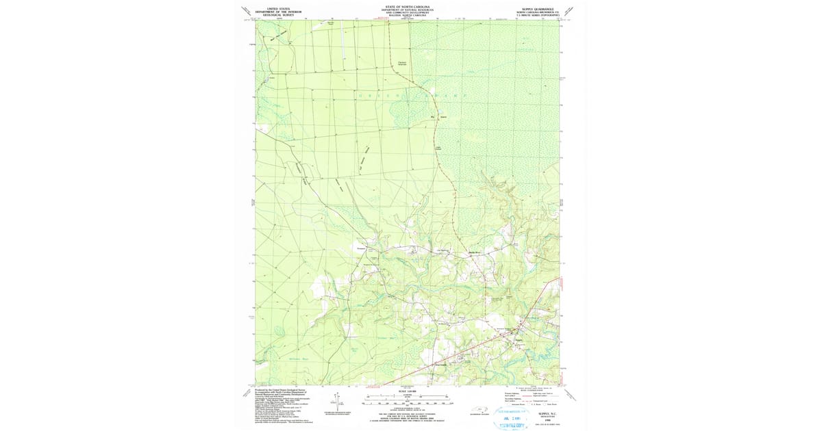 1990 Map of Supply, Brunswick County, NC — High-Res | Pastmaps