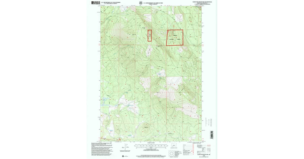 1998 Map of Surveyor Mountain, Klamath County, OR — High-Res | Pastmaps