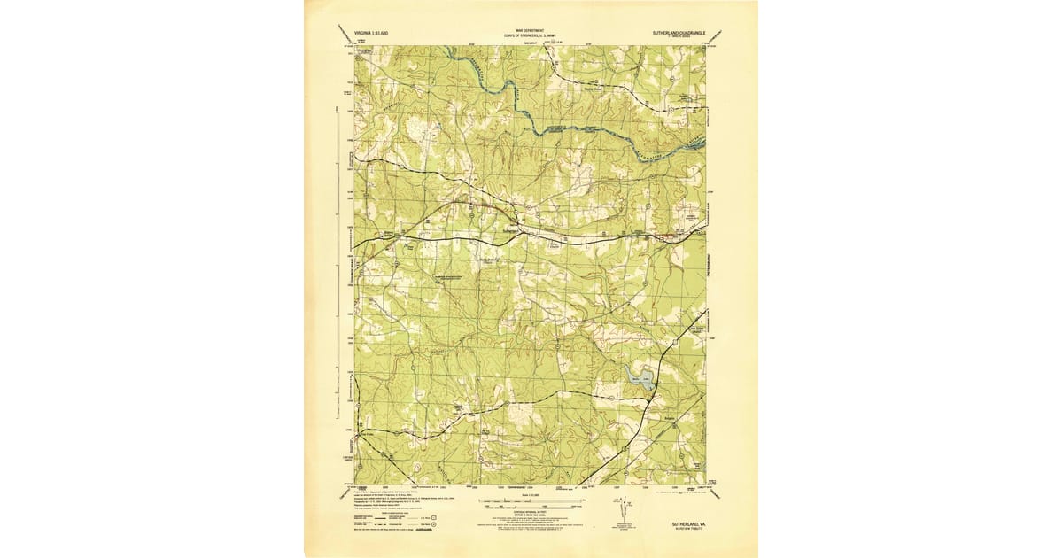 1944 Map of Sutherland, Dinwiddie County, VA — High-Res | Pastmaps