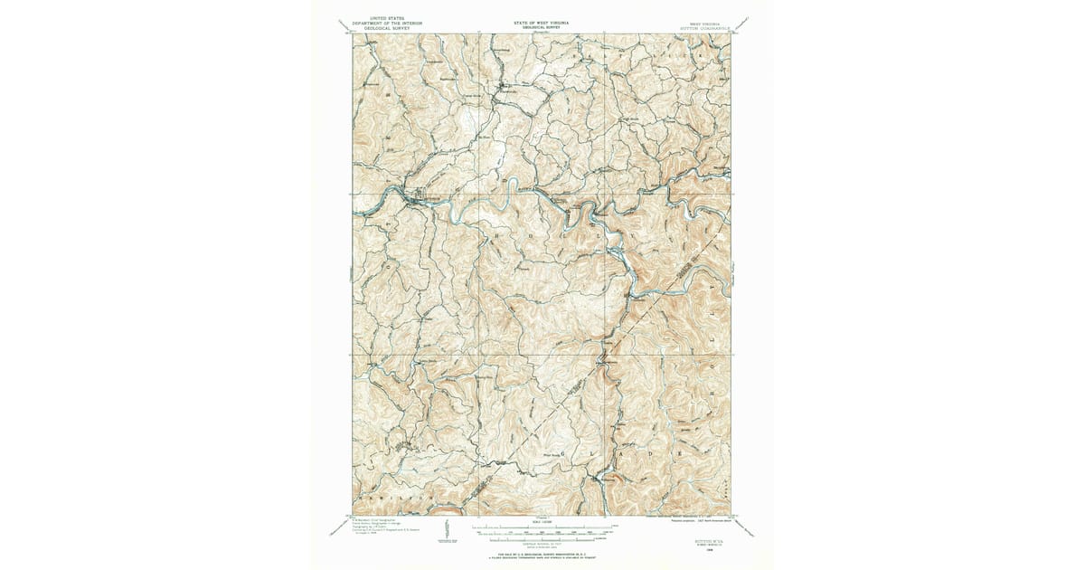 1908 Map of Sutton, WV — High-Res, 1957 Print | Pastmaps